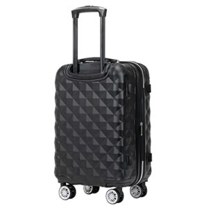 Kenneth Cole Reaction Diamond Tower Luggage Lightweight Hardside Expandable 8-Wheel Spinner Travel Suitcase, Black, 20-Inch Carry On