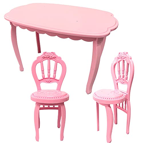 HTHAU NK1 Set Doll Furniture 2 Fashion Chairs +1 Modern Table for Barbie Doll Accessories Dining Home Toys Girl Gift DZ (Color: White)