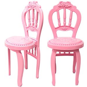 HTHAU NK1 Set Doll Furniture 2 Fashion Chairs +1 Modern Table for Barbie Doll Accessories Dining Home Toys Girl Gift DZ (Color: White)