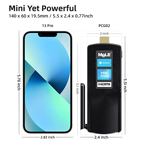 MeLE PCG02 Fanless Mini PC Stick Windows 11 Pro Celeron J4125 4GB 64GB Micro Desktop Computer Stick Support HDMI 4K HD, Dual Band Wi-Fi5, USB3.0, Gigabit Ethernet on Business Office Industrial IOT