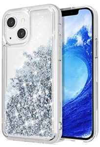 worldmom compatible with iphone 13 mini case,clear bling flowing liquid floating sparkle colorful glitter waterfall tpu protective phone case compatible with iphone 13 mini [5.4 inch 2021], silver