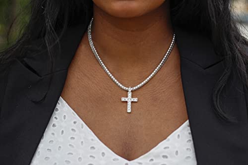 Iced Out Cross Pendant on Tennis Chain for Men or Women - Bling'ed Out Hip Hop Jewelry on Blast! - Gold or Silver and Size Your Choice - TN001 Cross (16" Silver)