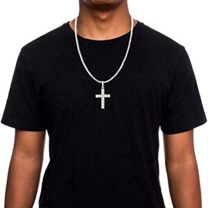 Iced Out Cross Pendant on Tennis Chain for Men or Women - Bling'ed Out Hip Hop Jewelry on Blast! - Gold or Silver and Size Your Choice - TN001 Cross (16" Silver)