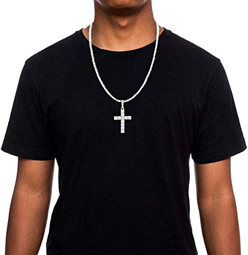 Iced Out Cross Pendant on Tennis Chain for Men or Women - Bling'ed Out Hip Hop Jewelry on Blast! - Gold or Silver and Size Your Choice - TN001 Cross (16" Silver)