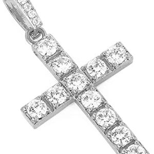 Iced Out Cross Pendant on Tennis Chain for Men or Women - Bling'ed Out Hip Hop Jewelry on Blast! - Gold or Silver and Size Your Choice - TN001 Cross (16" Silver)