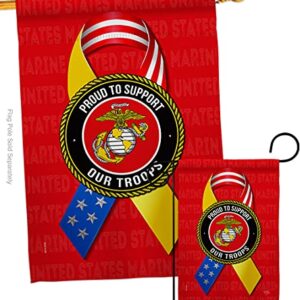 Breeze Decor Support Marine Troops Garden House Flag Set Armed Forces Corps USMC Semper Fi United State American Military Veteran Retire Official Banner Small Yard Gift Double-Sided, Made in USA