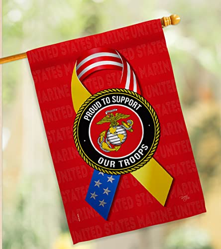 Breeze Decor Support Marine Troops Garden House Flag Set Armed Forces Corps USMC Semper Fi United State American Military Veteran Retire Official Banner Small Yard Gift Double-Sided, Made in USA