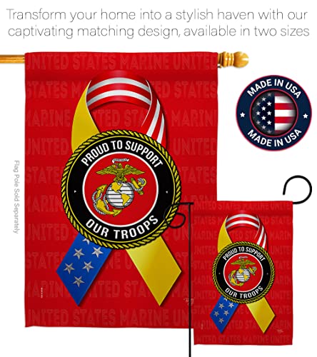 Breeze Decor Support Marine Troops Garden House Flag Set Armed Forces Corps USMC Semper Fi United State American Military Veteran Retire Official Banner Small Yard Gift Double-Sided, Made in USA