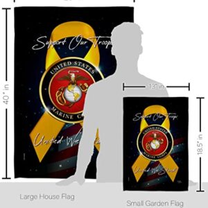 Breeze Decor Support Marine Corps Garden House Flag Kit Armed Forces USMC Semper Fi United State American Military Veteran Retire Official Decoration Banner Small Yard Gift Double-Sided, Made in USA