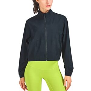 altiland Women's Athletic Running Yoga Gym Track Zip Up Cropped Jackets Long Sleeve Workout Shirts (Black, S)