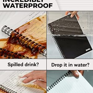 GAK. Stone Paper Waterproof Spiral Notebook, 7.20”x10.11”, 50 sheets, Durable Notebook, Eco-Friendly Mineral Stone Paper Notebook, Waterproof Notepad, Ruled, Black