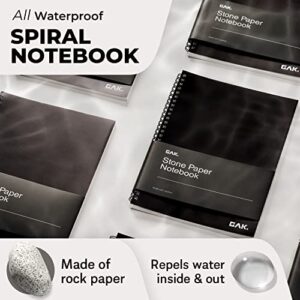 GAK. Stone Paper Waterproof Spiral Notebook, 7.20”x10.11”, 50 sheets, Durable Notebook, Eco-Friendly Mineral Stone Paper Notebook, Waterproof Notepad, Ruled, Black