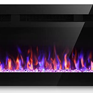 LITSDFM 31 Inch Electric Fireplace, Recessed and Wall Mounted Fireplace, Fireplace Heater and Linear Fireplace, with Timer, Remote Control, Adjustable Flame Color, 750/1500W, Black