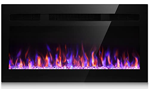 LITSDFM 31 Inch Electric Fireplace, Recessed and Wall Mounted Fireplace, Fireplace Heater and Linear Fireplace, with Timer, Remote Control, Adjustable Flame Color, 750/1500W, Black