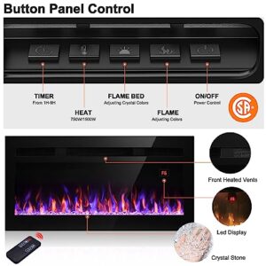 LITSDFM 31 Inch Electric Fireplace, Recessed and Wall Mounted Fireplace, Fireplace Heater and Linear Fireplace, with Timer, Remote Control, Adjustable Flame Color, 750/1500W, Black