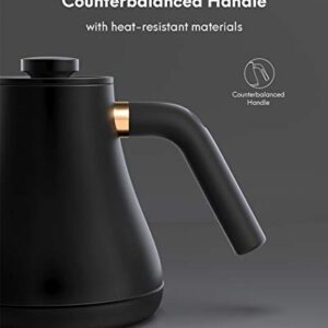 Gooseneck Kettle Temperature Control, Pour Over Electric Kettle for Coffee and Tea, 100% Stainless Steel Inner, 1200W Rapid Heating, 0.8L, Built-in Stopwatch, Matte Black