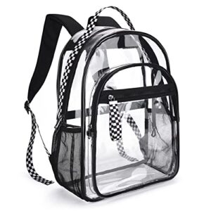 light flight large clear backpack with reinforced padded straps heavy duty pvc transparent backpack see through bookbags for work,travel, black