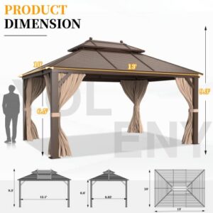 YOLENY 10' x 13' Hardtop Gazebo with Galvanized Steel Double Roof, Pergolas Aluminum Frame, Netting and Curtains Included, Metal Outdoor Gazebos for Garden, Patios, Lawns, Parties