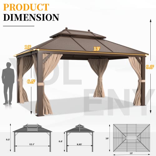 YOLENY 10' x 13' Hardtop Gazebo with Galvanized Steel Double Roof, Pergolas Aluminum Frame, Netting and Curtains Included, Metal Outdoor Gazebos for Garden, Patios, Lawns, Parties