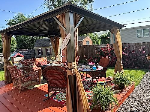 YOLENY 10' x 13' Hardtop Gazebo with Galvanized Steel Double Roof, Pergolas Aluminum Frame, Netting and Curtains Included, Metal Outdoor Gazebos for Garden, Patios, Lawns, Parties