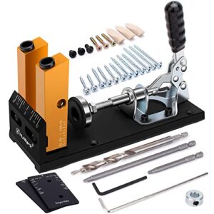 mulwark 3 in 1 aluminum pocket hole jig system kit, removable pocket screw jig, adjustable hole pitch 15° angled drill guides, w/built-in clamping system, great carpenter woodworking tool for joinery