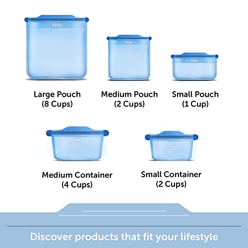 Ziploc Endurables Large Pouch, 8 Cups, Reusable Silicone Bags and Food Storage Meal Prep Containers for Freezer, Oven, and Microwave, Dishwasher Safe