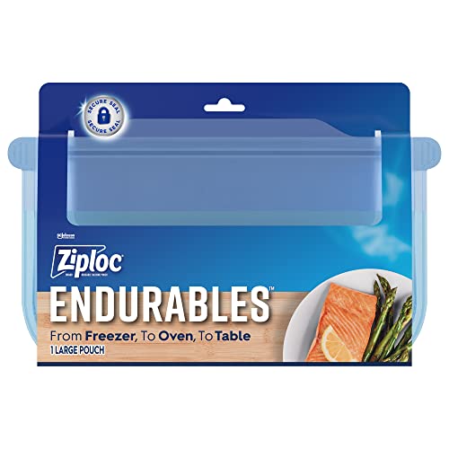 Ziploc Endurables Large Pouch, 8 Cups, Reusable Silicone Bags and Food Storage Meal Prep Containers for Freezer, Oven, and Microwave, Dishwasher Safe