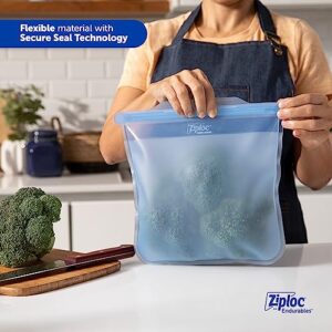 Ziploc Endurables Large Pouch, 8 Cups, Reusable Silicone Bags and Food Storage Meal Prep Containers for Freezer, Oven, and Microwave, Dishwasher Safe