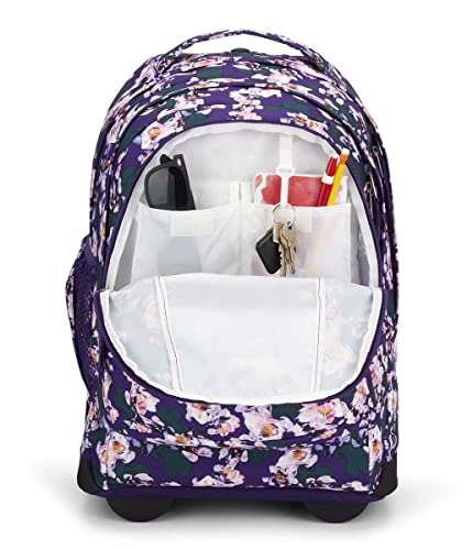 JanSport Driver 8 Rolling Backpack and Computer Bag, Purple Petals - Durable Laptop Backpack with Wheels, Tuckaway Straps, 15-inch Laptop Sleeve - Premium Bag Rucksack