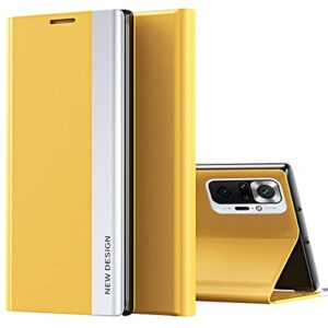 ccsmall for xiaomi redmi note 10 pro/note 10 pro max bracket pagnetic leather cover tpu shockproof protection flip phone case for xiaomi redmi note 10 pro max cx yellow