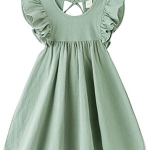 LYXIOF Toddler Baby Girl Cotton Linen Dress Ruffle Sleeve Halter Sleeveless Kids Casual Beach Dresses Green 110CM