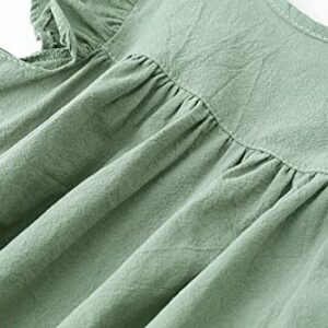 LYXIOF Toddler Baby Girl Cotton Linen Dress Ruffle Sleeve Halter Sleeveless Kids Casual Beach Dresses Green 110CM