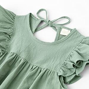 LYXIOF Toddler Baby Girl Cotton Linen Dress Ruffle Sleeve Halter Sleeveless Kids Casual Beach Dresses Green 110CM