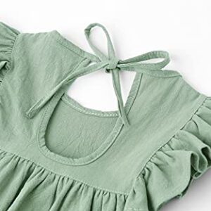 LYXIOF Toddler Baby Girl Cotton Linen Dress Ruffle Sleeve Halter Sleeveless Kids Casual Beach Dresses Green 110CM