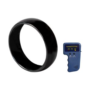 riversmerge rfid rewritable 125khz/13.56mhz id/ic t5577/uid changeable black ceramics smart finger ring for men or women, with one rfid reader copier for duplicate (black 125khz 18mm)