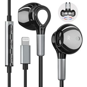 gsangoo for iphone headphones wired, mfi certified lightning headphones for iphone 14 13 12 11 pro max earbuds wired with microphone wired control magnetic in-ear earphones for iphone se xr xs 8 plus