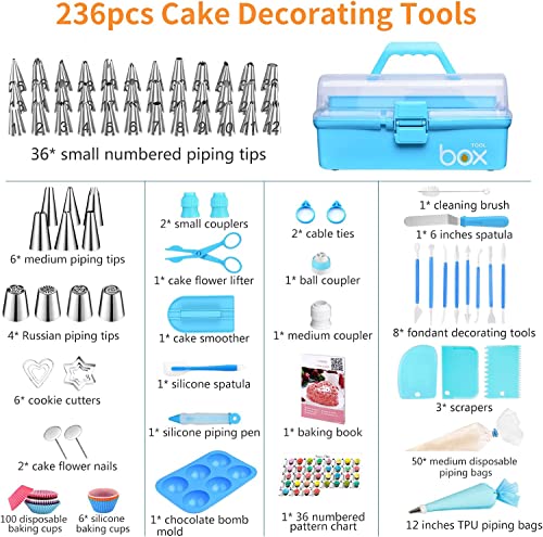 Cake Decorating Tools Supplies Kit: 236pcs Baking Accessories with Storage Case - Piping Bags and Icing Tips Set - Cupcake Cookie Frosting Fondant Bakery Set for Adults Beginners or Professional