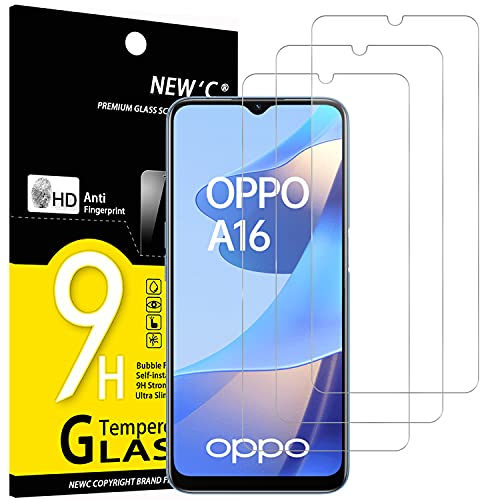 NEW'C [3 Pack] Designed for Oppo A16 (6,52"), A16s Screen Protector Tempered Glass, Case Friendly Ultra Resistant