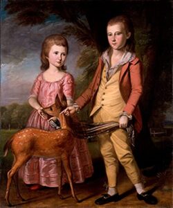 portrait of the stanly children boy and girl with little deer 1782 painting by charles willson peale 20" x 24" image size art repro on matte paper