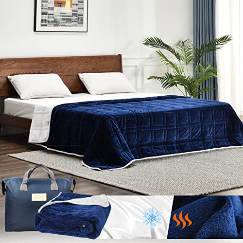 King Size Weighted Blanket 45lb(88''x104'', Navy Blue / White), Warm Short Plush and Cooling Tencel Reversible Weighted Blanket Fit King and California King Beds for Couple - Carry Bag Included