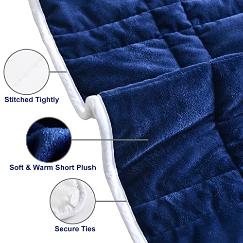 King Size Weighted Blanket 45lb(88''x104'', Navy Blue / White), Warm Short Plush and Cooling Tencel Reversible Weighted Blanket Fit King and California King Beds for Couple - Carry Bag Included