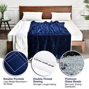 King Size Weighted Blanket 45lb(88''x104'', Navy Blue / White), Warm Short Plush and Cooling Tencel Reversible Weighted Blanket Fit King and California King Beds for Couple - Carry Bag Included