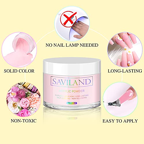 Saviland Pink Acrylic Powder - 30g Professional Colored Acrylic Nail Powder for Acrylic Nails Extension, 3D Nail Art Acrylic Polymer Powder, No Need Nail Lamp