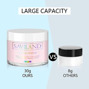 Saviland Pink Acrylic Powder - 30g Professional Colored Acrylic Nail Powder for Acrylic Nails Extension, 3D Nail Art Acrylic Polymer Powder, No Need Nail Lamp