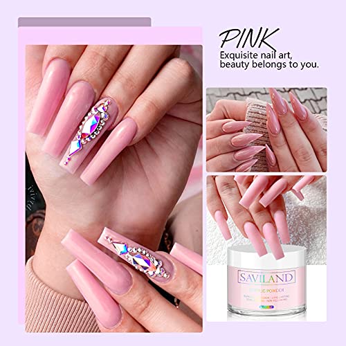 Saviland Pink Acrylic Powder - 30g Professional Colored Acrylic Nail Powder for Acrylic Nails Extension, 3D Nail Art Acrylic Polymer Powder, No Need Nail Lamp