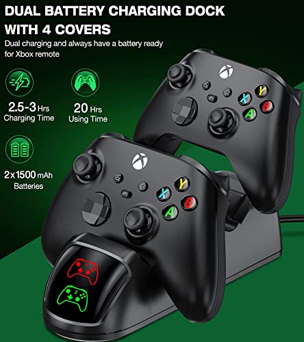 Controller Charger for Xbox Series X/Xbox One Controller, Charging Station with Dual Controller Battery Pack, 4 Battery Cover, 1 Rechargeable Charging Cable, Remote Stand Charger Station for Xbox