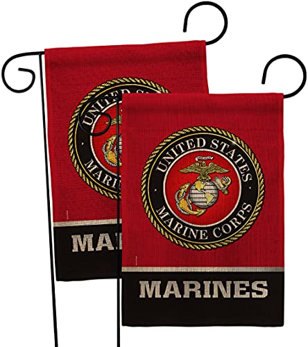 US MILITARY United State Burlap Garden Flag 2pcs Pack Armed Forces Marine Corps USMC Semper Fi American Military Veteran Retire Official House Banner Small Yard Gift Double-Sided, Made in USA