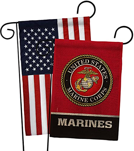 US MILITARY United State Burlap Garden Flag Pack Armed Forces Marine Corps USMC Semper Fi American Military Veteran Retire Official Applique House Banner Small Yard Gift Double-Sided, Made in USA