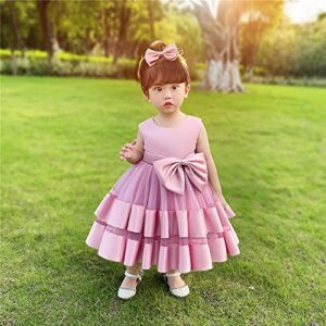 3M-6T Toddler Girl Bowknot Backless Tutu Gown Ruffle Lace Tulle Pageant Dress Baby Party Dresses with Headwear Dark Pink 80