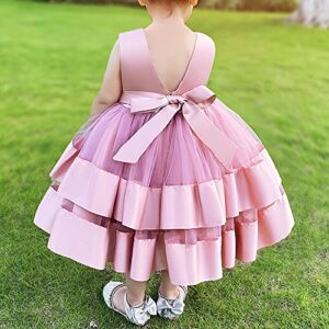 3M-6T Toddler Girl Bowknot Backless Tutu Gown Ruffle Lace Tulle Pageant Dress Baby Party Dresses with Headwear Dark Pink 80